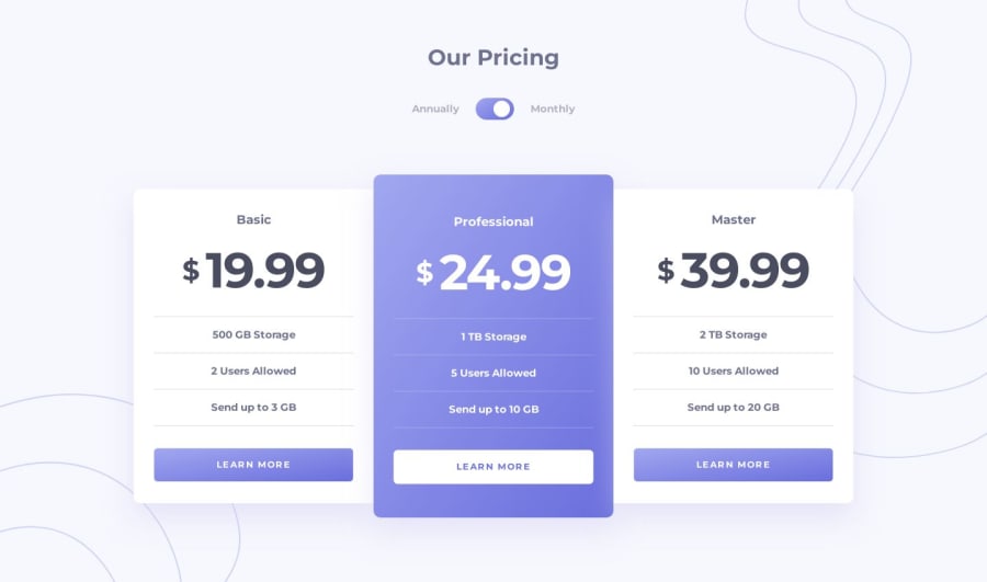 Frontend Mentor Pricing Component With Toggle Using Vue3 And Tailwindcss Coding Challenge Solution