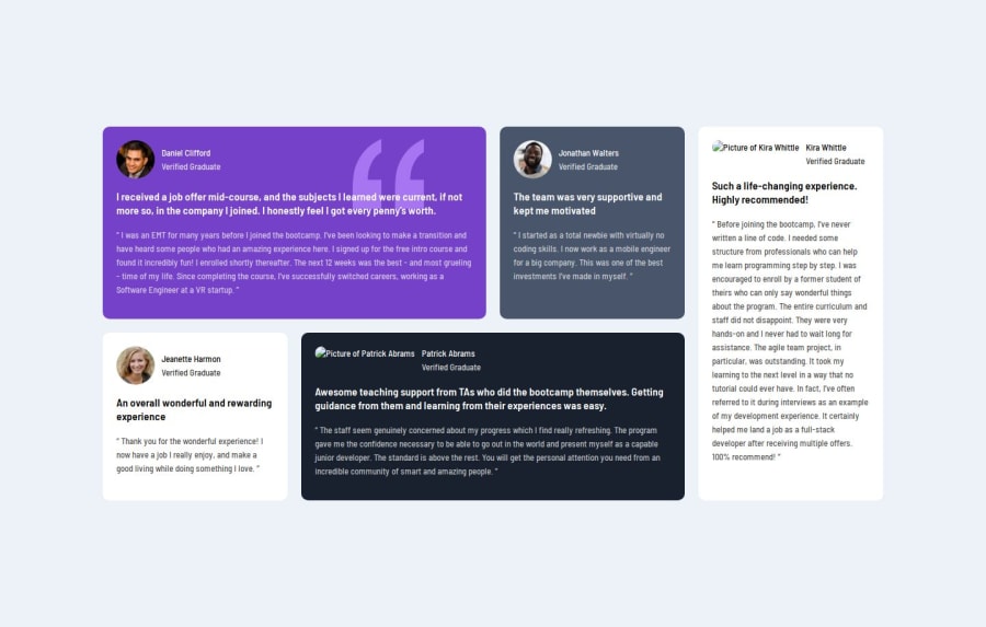 Frontend Mentor Testimonial Grid Section Using Css Flexbox And Grid
