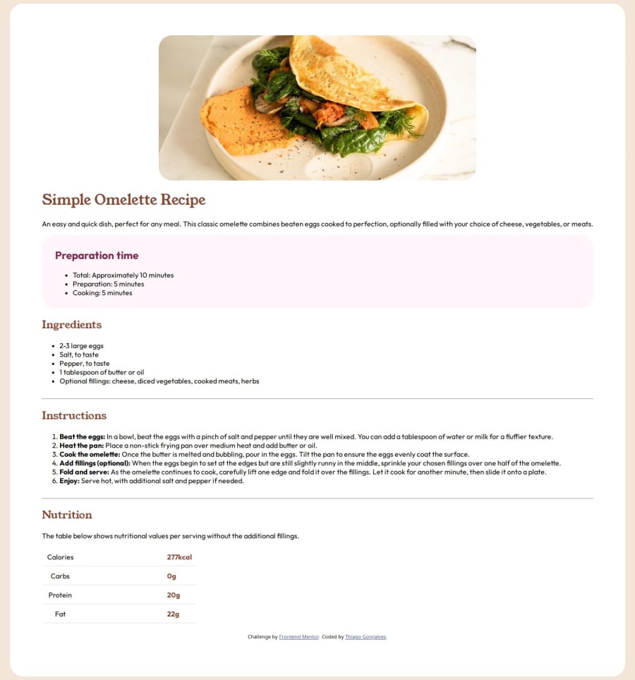 Frontend Mentor | A Simple Website Recipe with HTML and CSS coding challenge solution
