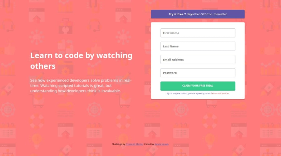 Frontend Mentor Responsive Sign Up Form Using Html Css Flexbox Java Script Coding Challenge