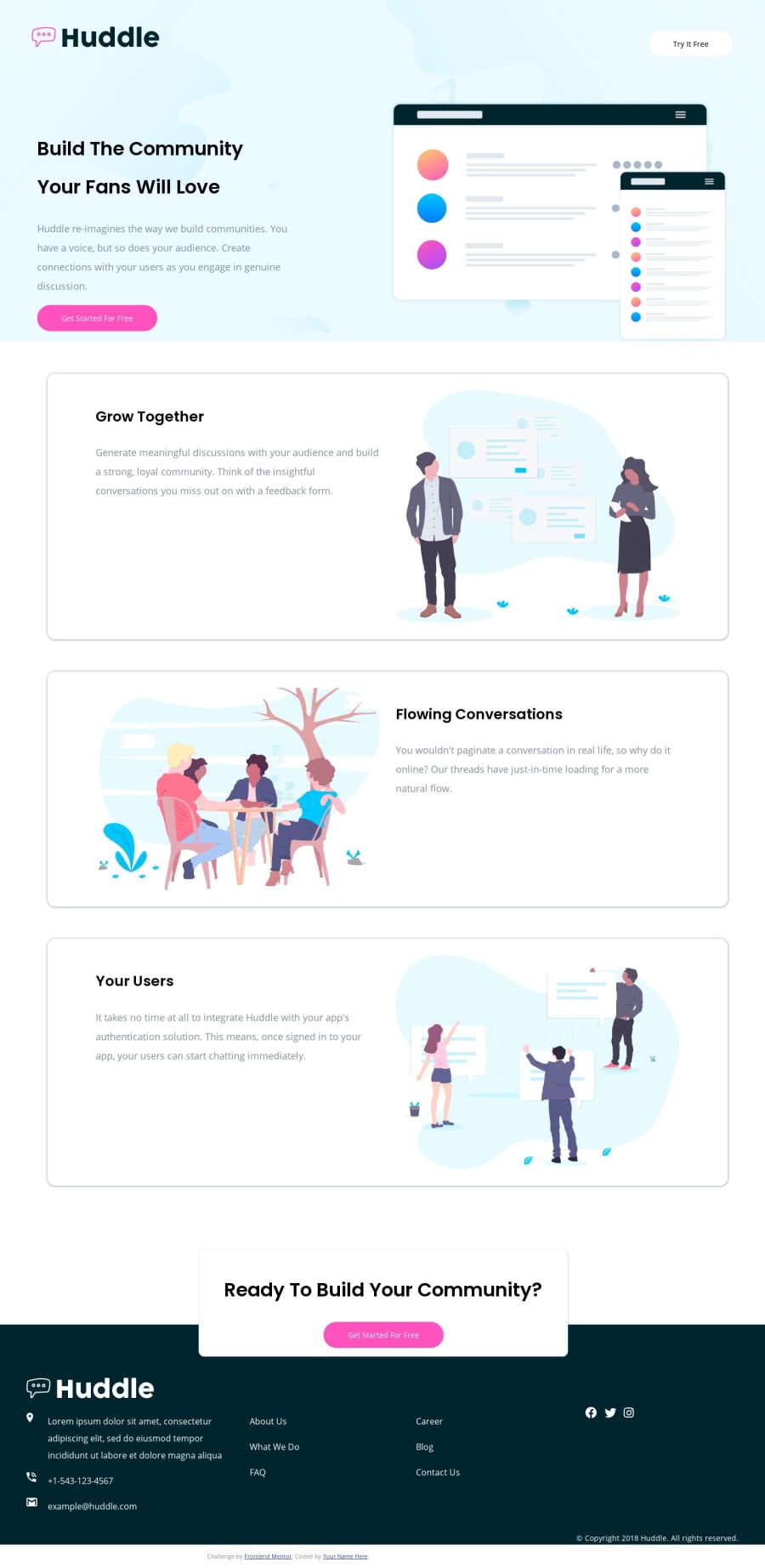 Frontend Mentor Huddle Landing Page With Alternating Feature Blocks Using Html And Css Coding