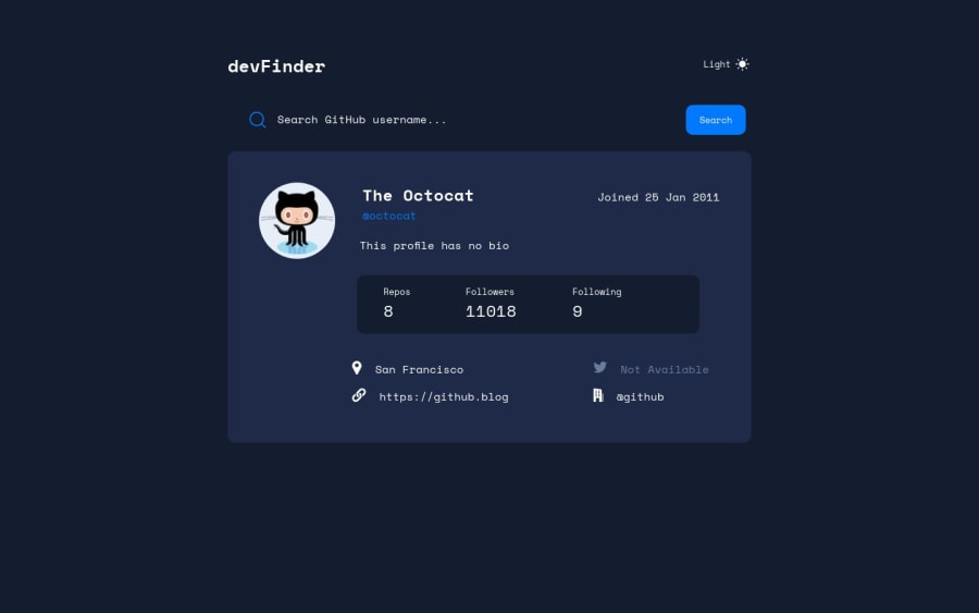 Frontend Mentor Github User Search Coding Challenge Solution