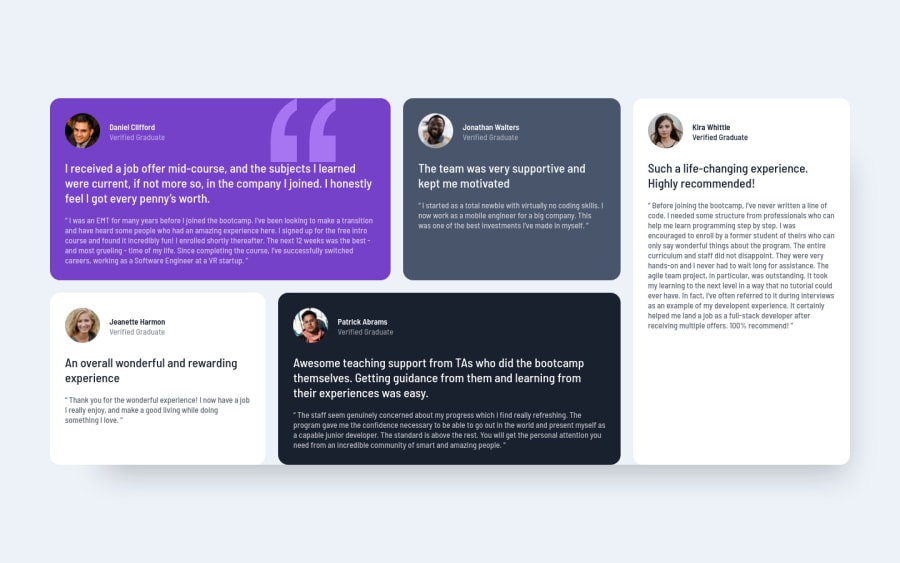 Frontend Mentor Responsive Testimonial Grid Section With Html And Css Coding Challenge Solution