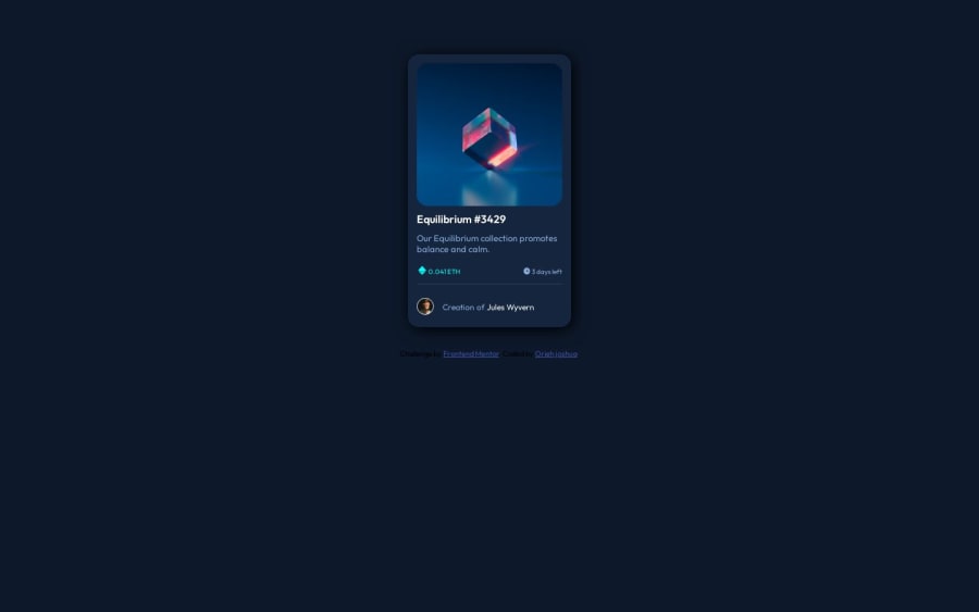 Frontend Mentor Responsive Nft Preview Card Landing Page With Css