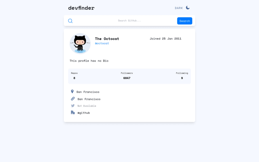 Frontend Mentor Github Search App Built With Vite React Tailwind
