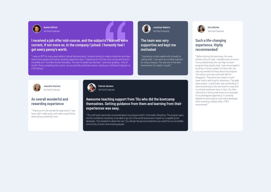 Frontend Mentor Testimonials Grid Section Using Css Grid Coding Challenge Solution