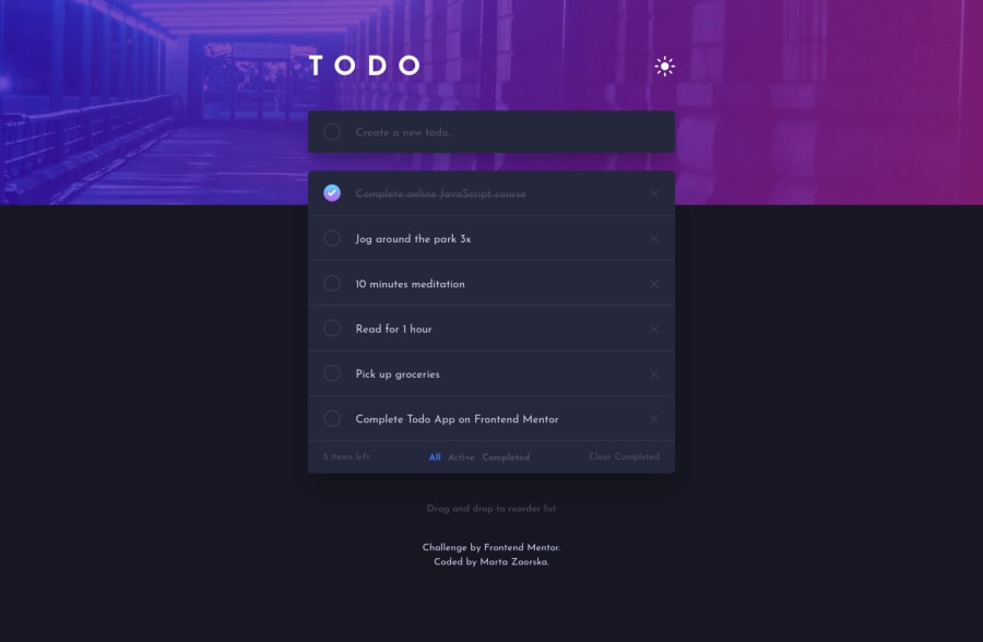 Frontend Mentor Todo App React Redux Toolkit Framer Motion Styled