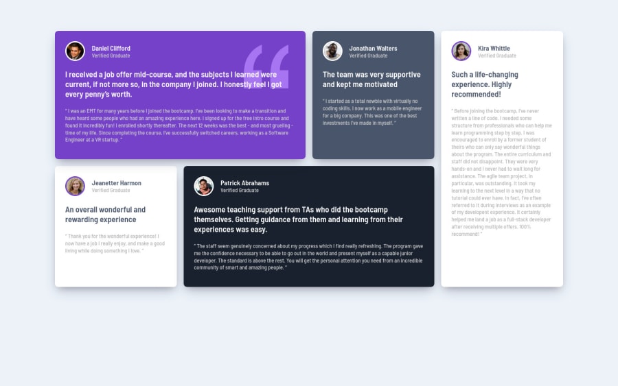 Frontend Mentor Responsive Testimonial Section Component Using Css