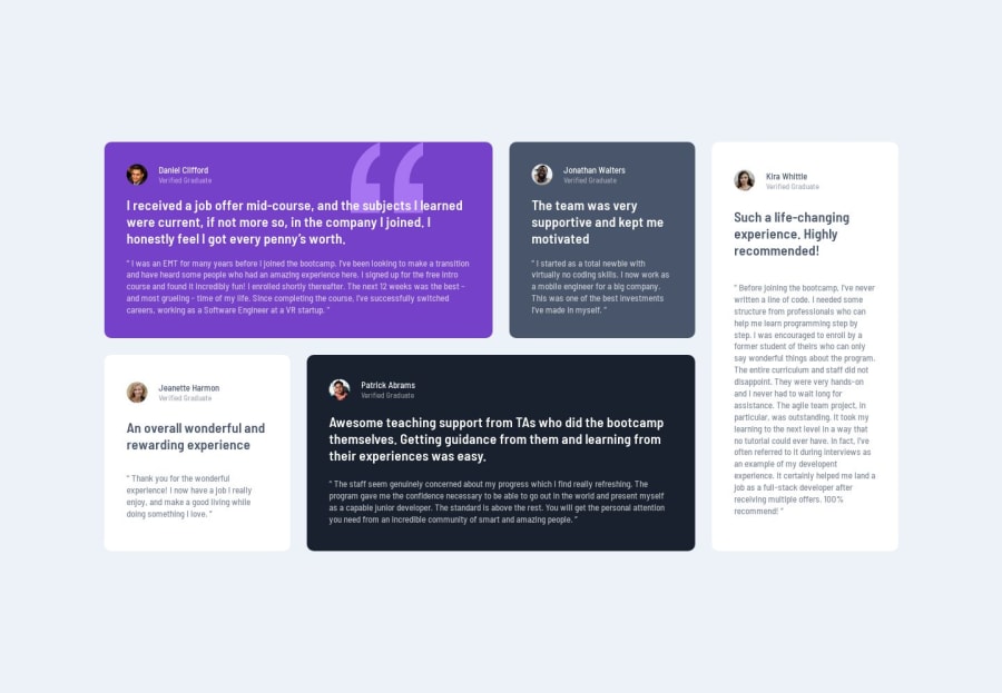 Frontend Mentor Responsive Testimonial Grid Section Using Html And Css Only Coding Challenge
