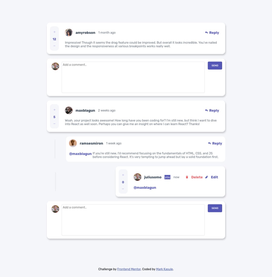Frontend Mentor Interactive Comments Section With Crud Ability Coding