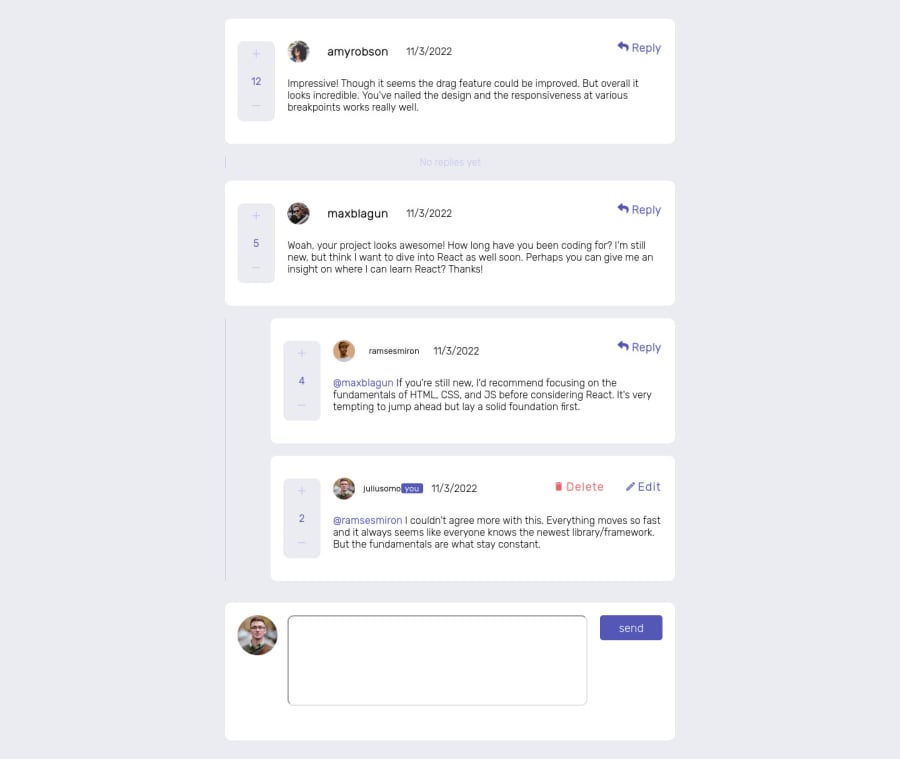 Frontend Mentor Interactive Comment Section Built With React Coding