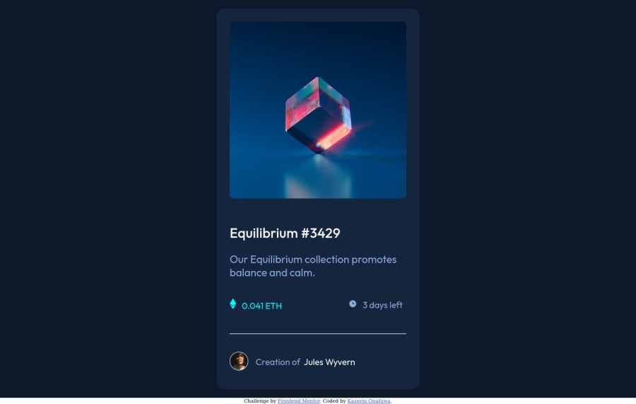 Frontend Mentor Nft Preview Card Component Coding Challenge Solution