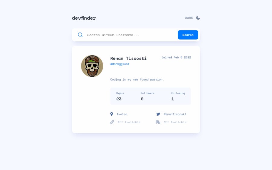 Frontend Mentor Github Search App With Html Css And Vanilla Js Coding Challenge Solution