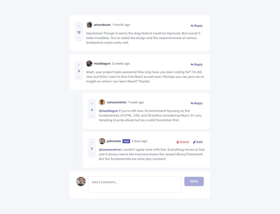 Frontend Mentor Interactive Comment Section Using React Ts Coding
