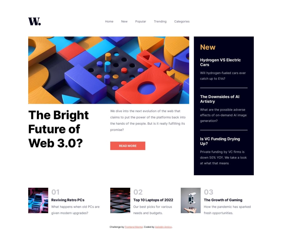Frontend Mentor Responsive News Homepage Using Html Css And Javascript Coding Challenge Solution