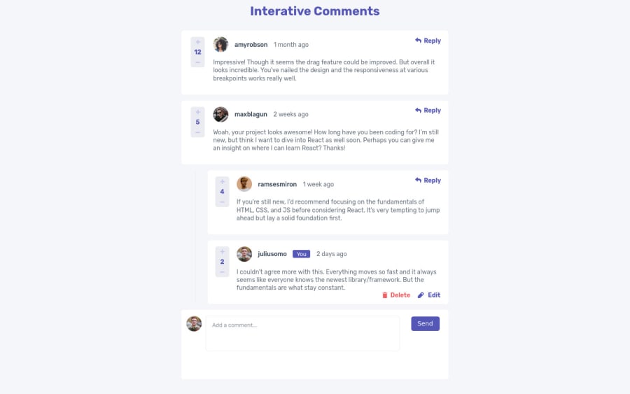 Frontend Mentor Interactive Comment Section Coding Challenge Solution