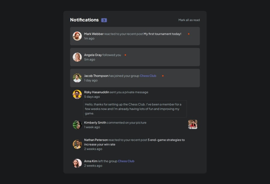 Frontend Mentor Notifications Page Built With Html Css And Javascript Coding Challenge Solution