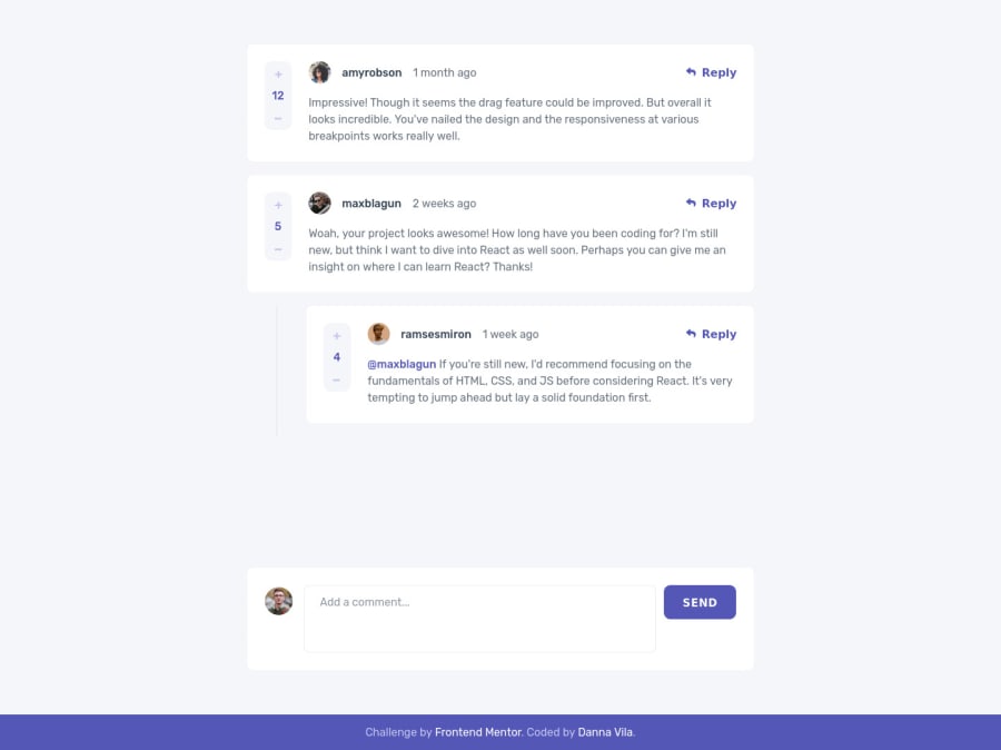 Frontend Mentor Interactive Comments Section Developed With React Js