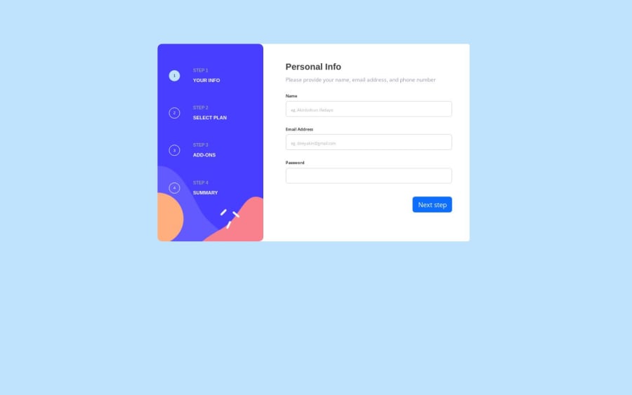 Frontend Mentor Multi Step Form Main Coding Challenge Solution