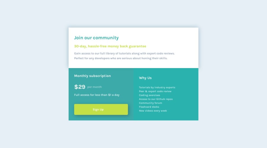 Frontend Mentor Single Price Grid Component Using Css Grid And