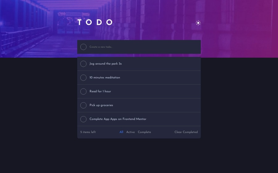 Frontend Mentor Todo App Coding Challenge Solution