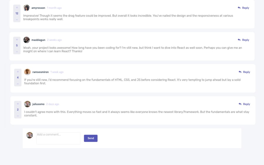 Frontend Mentor Interactive Comment Secion Coding Challenge Solution