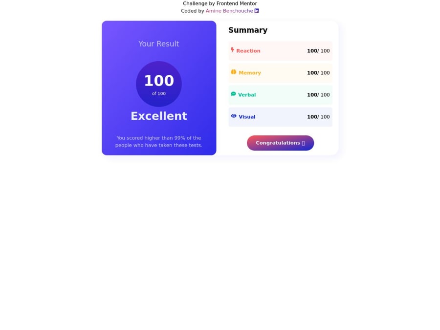 Frontend Mentor Result Component Using Tailwind And Confetti Library