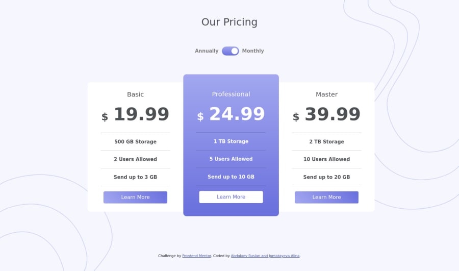 Frontend Mentor Pricing Component With Toggle Page Using Html Css And Js Coding Challenge Solution