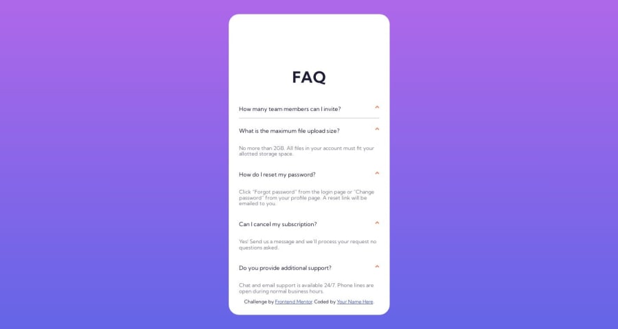 Frontend Mentor Faq Accordion Card Coding Challenge Solution