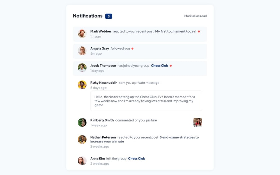 Frontend Mentor Responsive Notifications Page Using Html Css Js Grid And Flexbox Coding