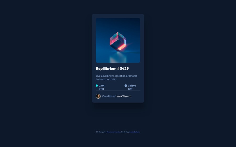 Frontend Mentor Responsive Nft Preview Card Component Using Html5 And Css3 Coding Challenge
