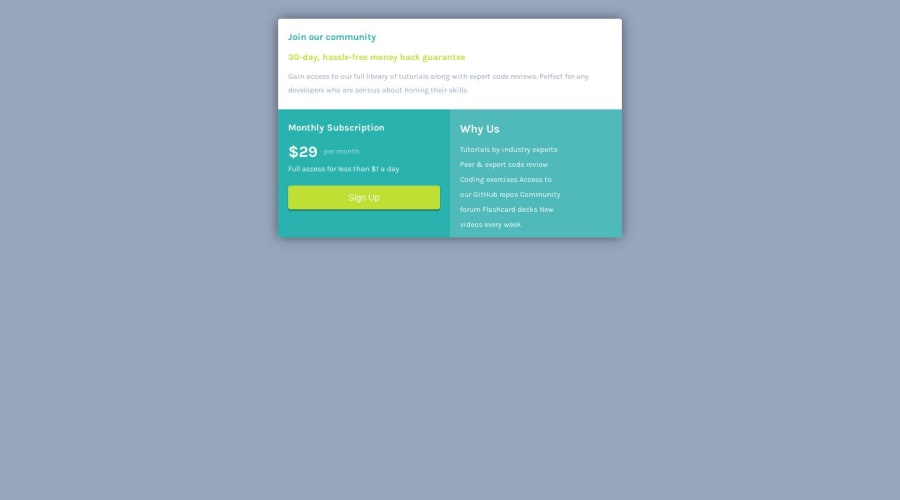 Frontend Mentor Responsive Single Price Grid Component Using Html And