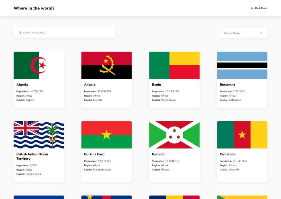Frontend Mentor | Full-Stack Country-Flags React App with Dark Mode coding challenge solution