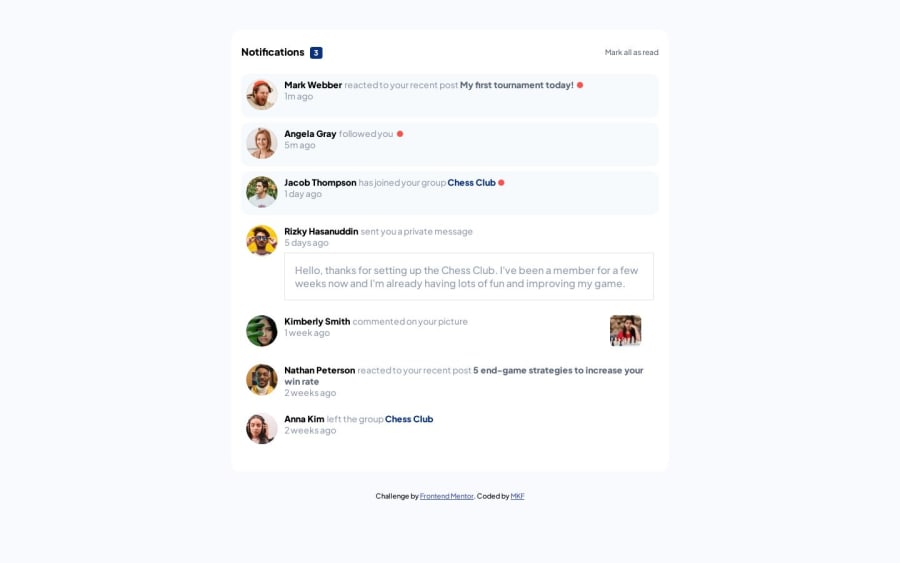 Frontend Mentor Notifications Page Coding Challenge Solution