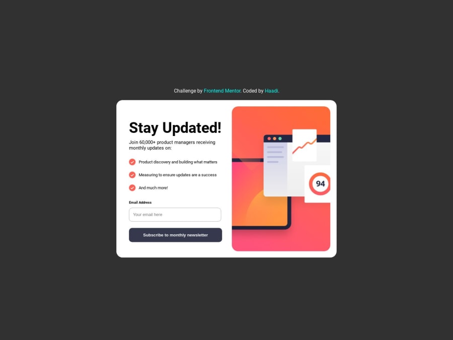 Frontend Mentor Newsletter Form Using Pure Html Css And Vanilla Javascript Coding Challenge