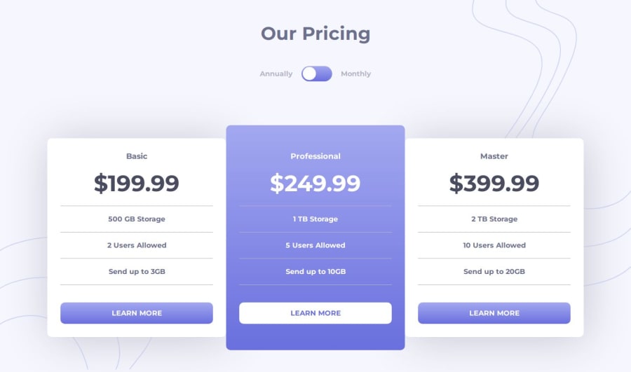 Frontend Mentor Pricing Component With Toggle Using Css And Javascript Coding Challenge Solution