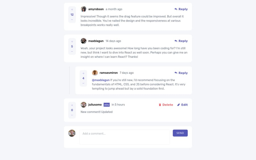 Frontend Mentor Comment Section With React Redux And Firebase Coding Challenge Solution