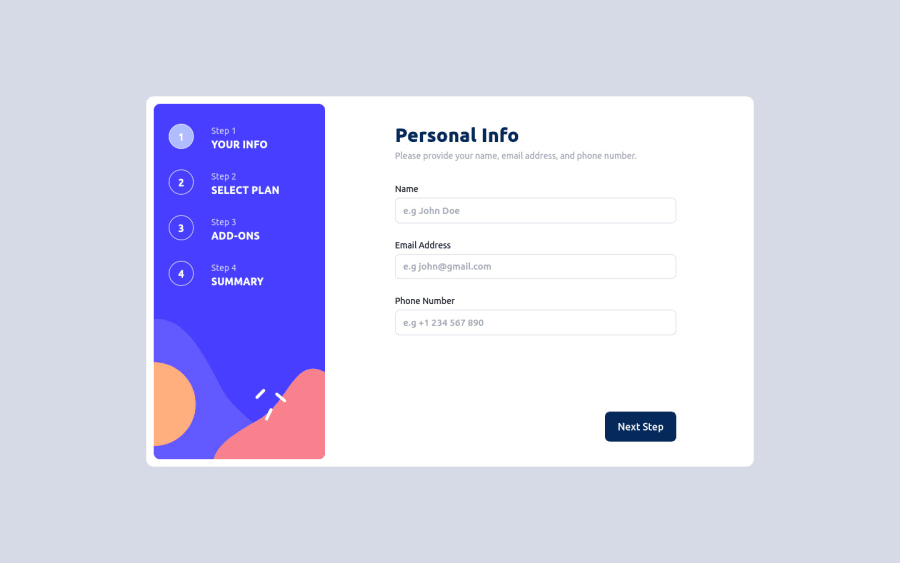 Frontend Mentor Multi Step Form Using React Js And Tailwind Css