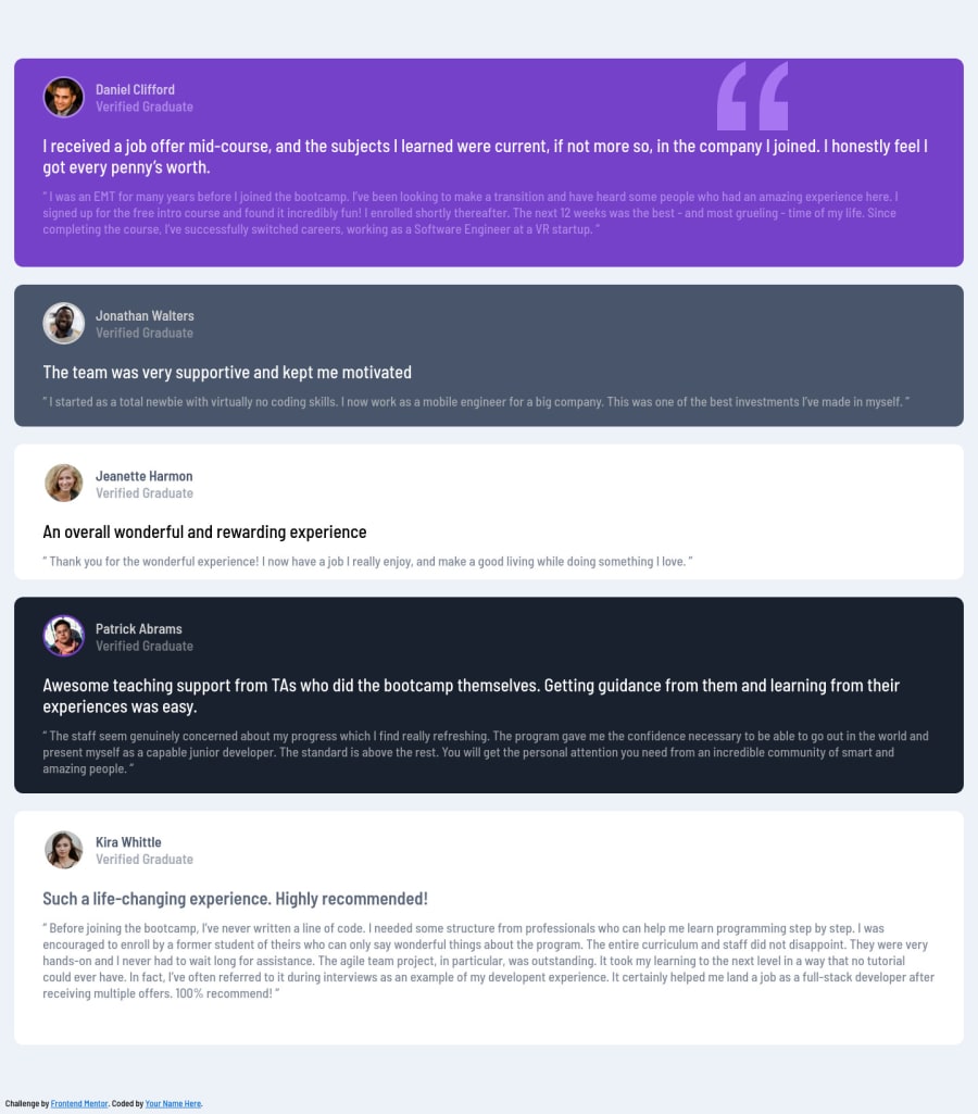 Frontend Mentor Testimonial Grid Section Using Css Grid Coding