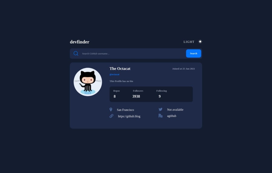 Frontend Mentor Github User Search App Solution Coding Challenge Solution
