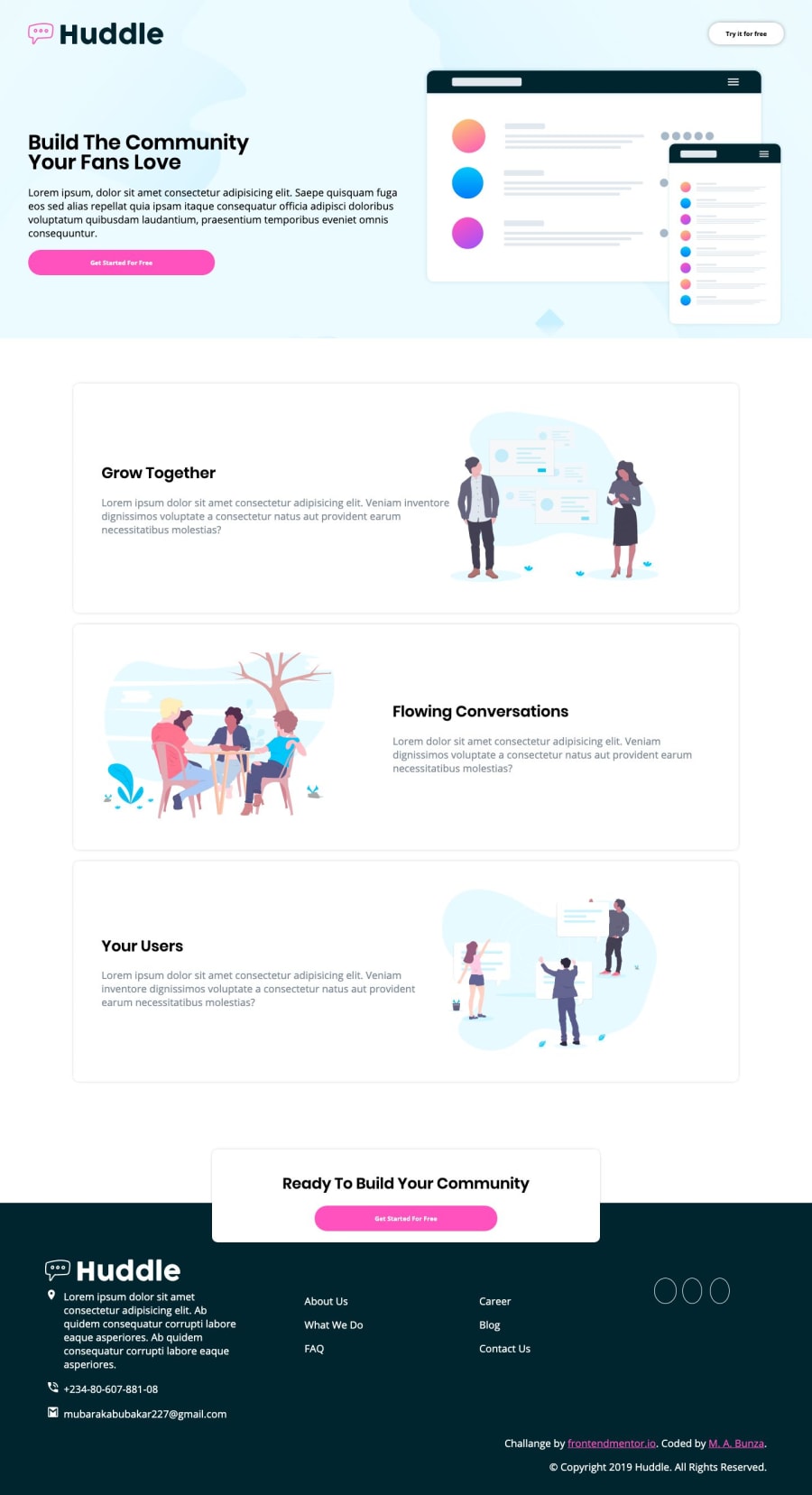 Frontend Mentor Huddle Landing Page With Alternating Feature Blocks Using Css Flex Box Coding