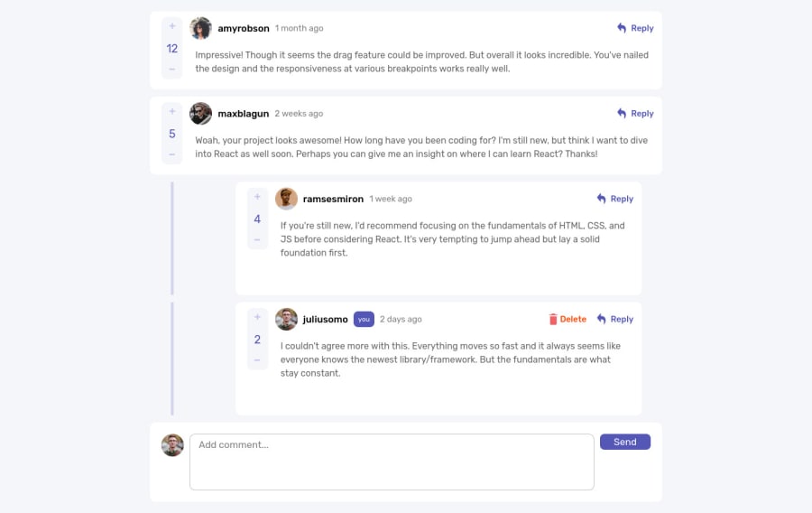 Frontend Mentor Interactive Comments Using React Js And Css With Some Styled Component Coding