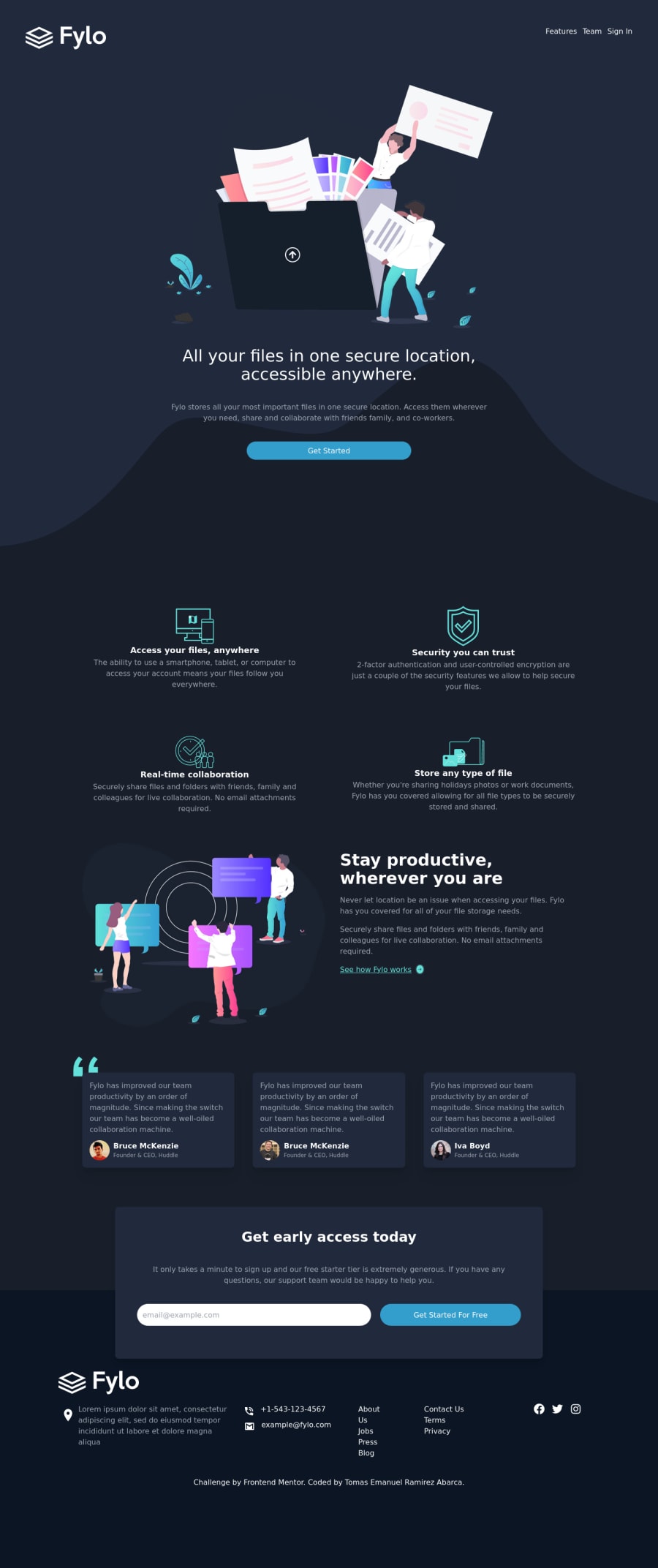 Frontend Mentor Fylo Dark Theme Landing Page Tailwindcc React