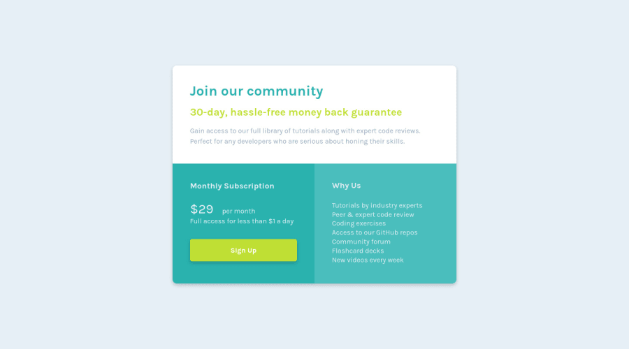 Frontend Mentor Single Price Grid Component Master Coding Challenge Solution