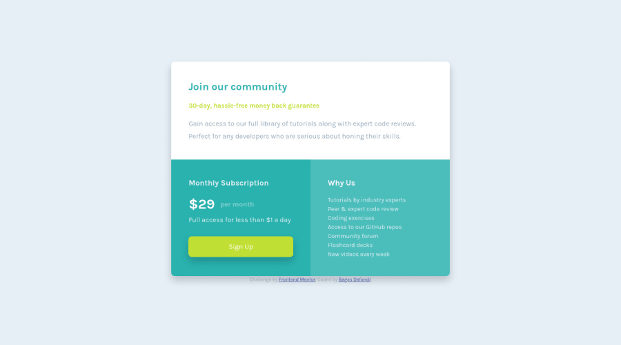 Frontend Mentor Single Price Grid Component Using Css Grid Mobile First Css Coding Challenge