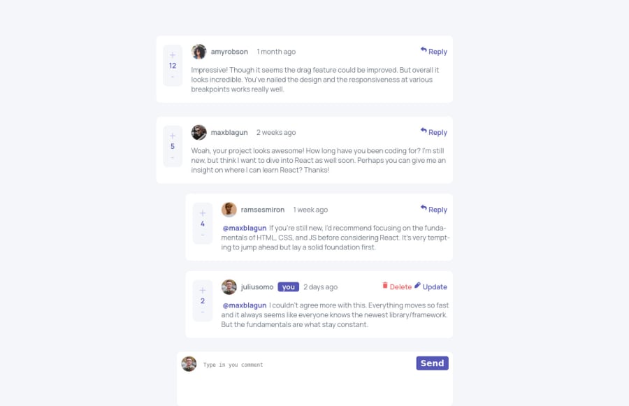 Frontend Mentor Interactive Comment Section Coding Challenge Solution