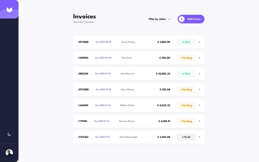 Frontend Mentor Invoice App Coding Challenge Solution