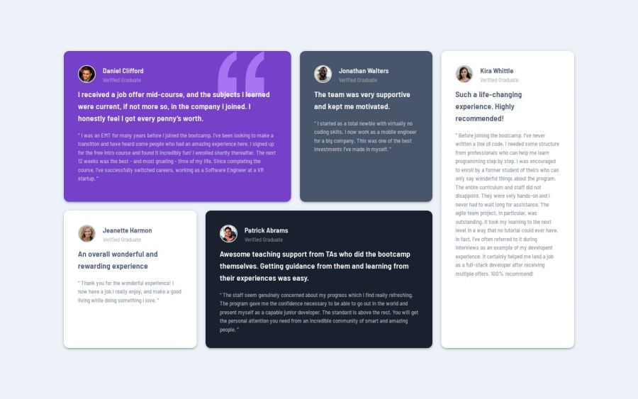Frontend Mentor Responsive Testimonial Grid React Material Ui