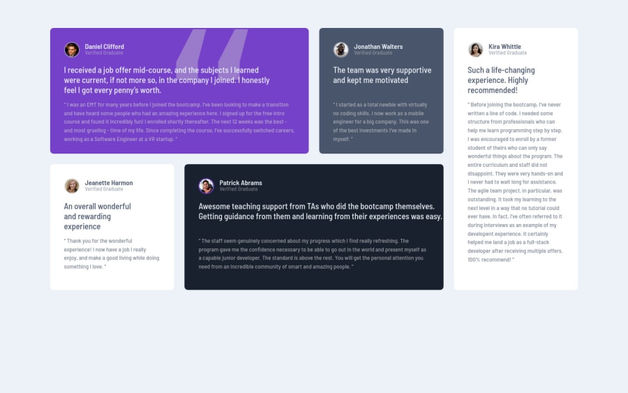 Frontend Mentor Testimonials Grid Section Coding Challenge Solution