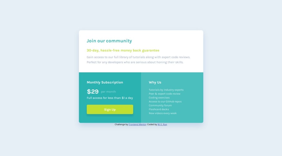 Frontend Mentor Single Price Grid Component Using Html And Css Coding